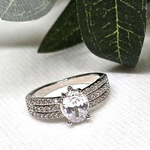 Jewelry | Silver Tone Oval Cz Pave Ring | Poshmark